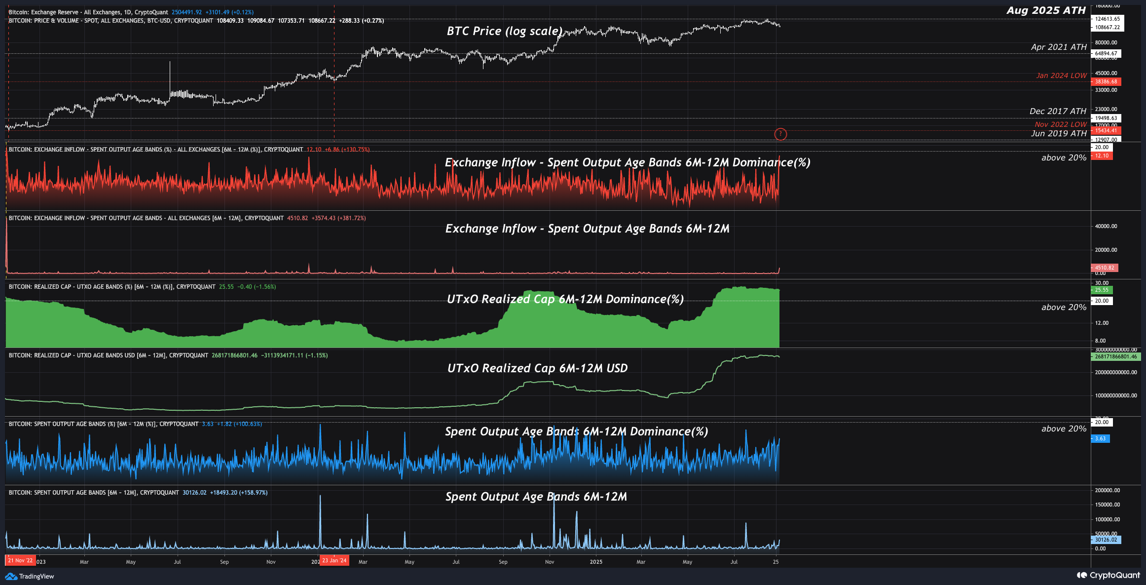 BTC Bands 6M-12M | Spent Output Age Bands & UTxO Realized Cap | CryptoQuant