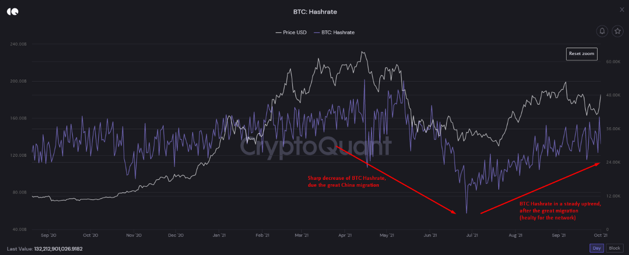 BTC Hashrate in a uptrend | CryptoQuant