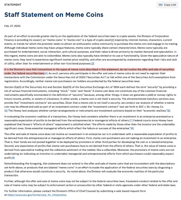 SEC: Meme Coins Are Generally Not Securities! | CryptoQuant